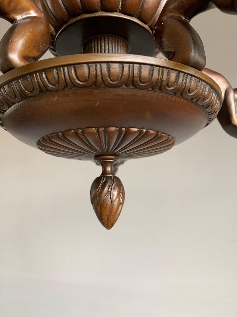 Unique Art Deco Alabaster and Bronze Chandelier with Wizard Like ...