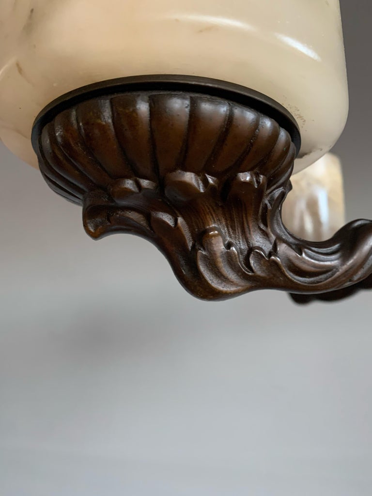 Unique Art Deco Alabaster and Bronze Chandelier with Wizard Like ...