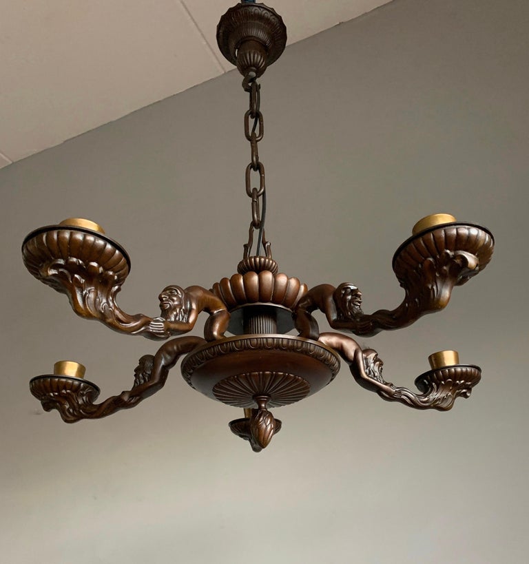 Unique Art Deco Alabaster and Bronze Chandelier with Wizard Like ...