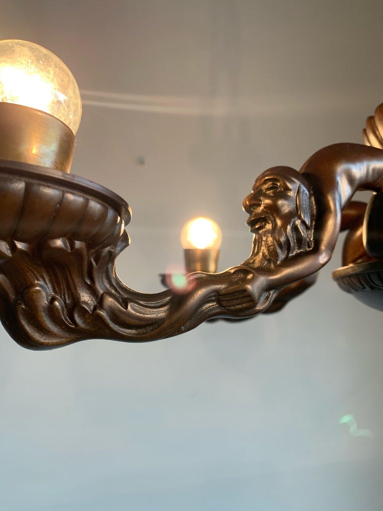 Unique Art Deco Alabaster and Bronze Chandelier with Wizard Like ...