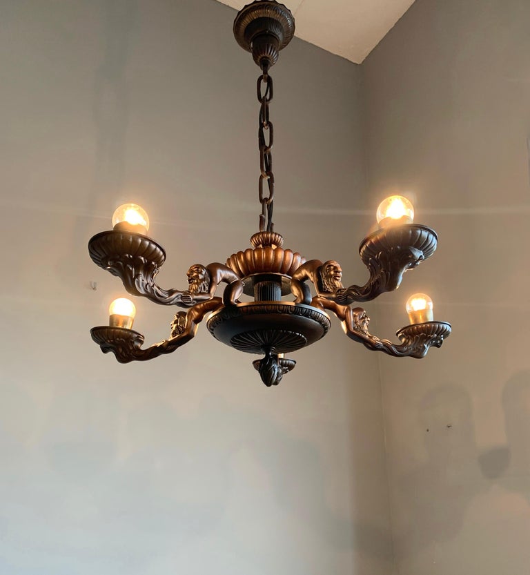 Unique Art Deco Alabaster and Bronze Chandelier with Wizard Like ...