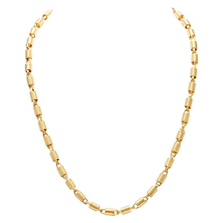 Unique Barrel coil necklace in 14k yellow gold. Length 18" For Sale at ...