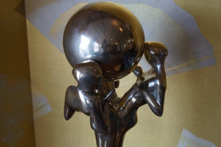 Unique Big Silvered Bronze Art Deco Statue, Belgium, Early 20th Century ...
