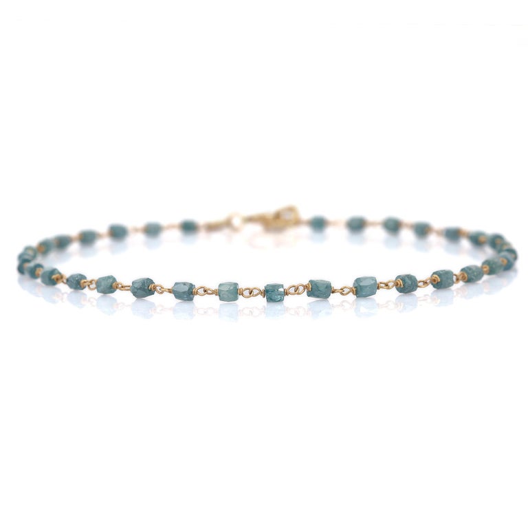 Unique Blue Diamond Beaded Chain Bracelet in 18K Solid Yellow Gold For ...