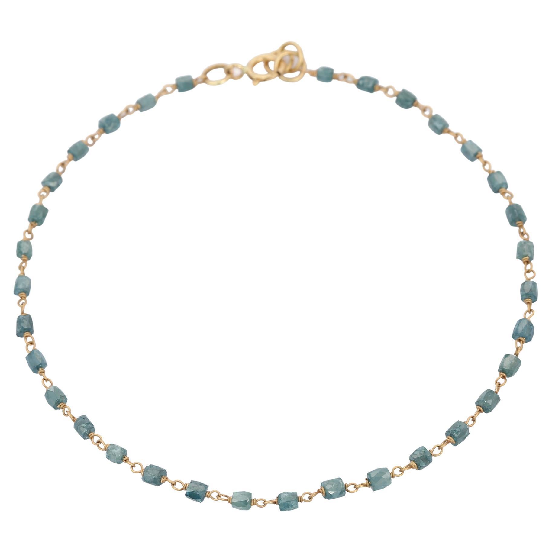 Unique Blue Diamond Beaded Chain Bracelet in 18K Solid Yellow Gold For ...