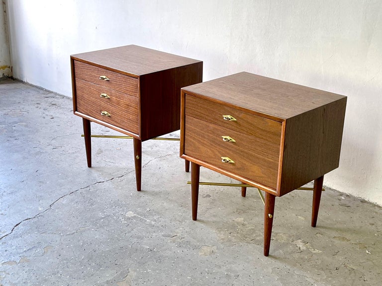 Unique Brass Cross Mid-Century Modern American Martinsville Nightstands ...