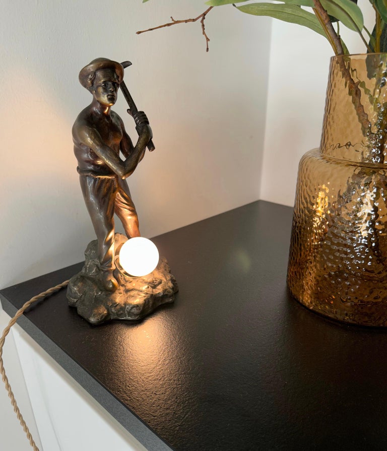 Unique Bronze Miner or Gold Digger Sculpture / Statue Table Lamp w ...