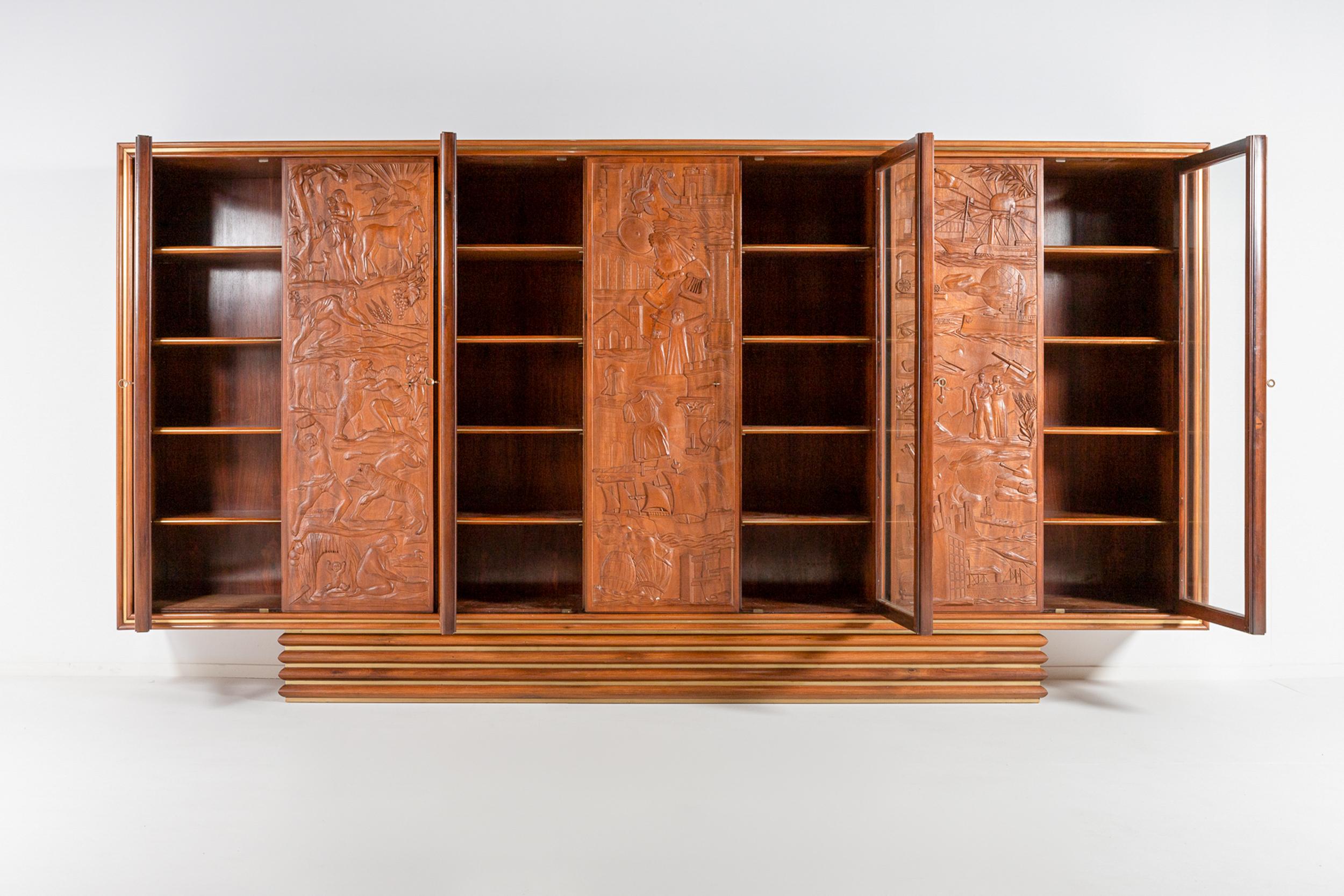 Unique Carved Walnut and Rosewood Display Cabinet For Sale at 1stDibs