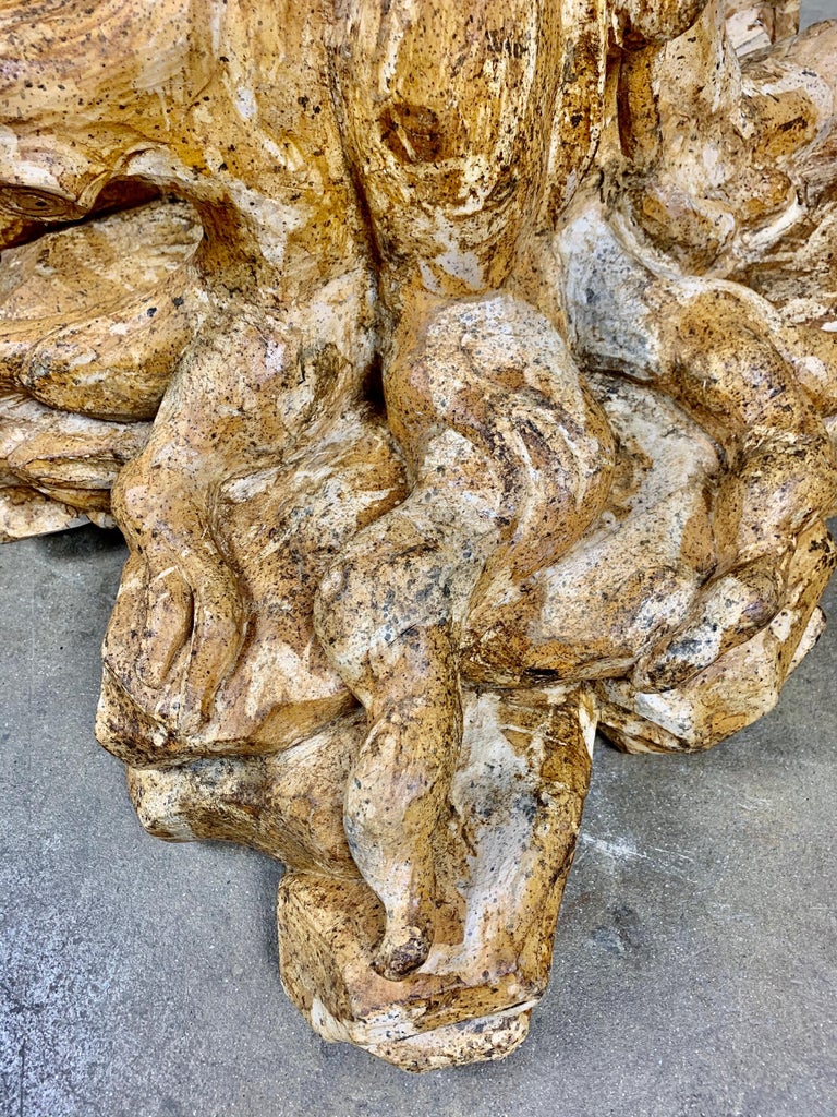 Unique Carved Wood Tree Trunk Table with Glass Top at 1stDibs