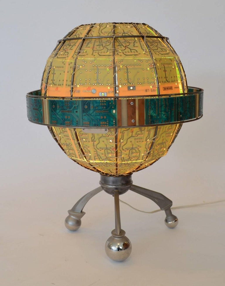 Unique Studio Circuit Board Globe Table Lamp, Signed, USA, 1990's For ...