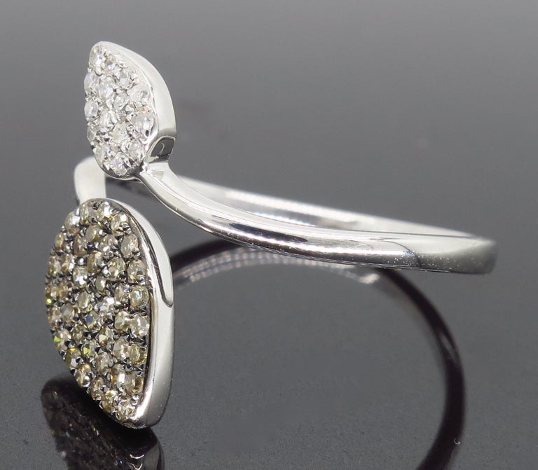 Unique Diamond Leaf Bypass Ring For Sale at 1stDibs