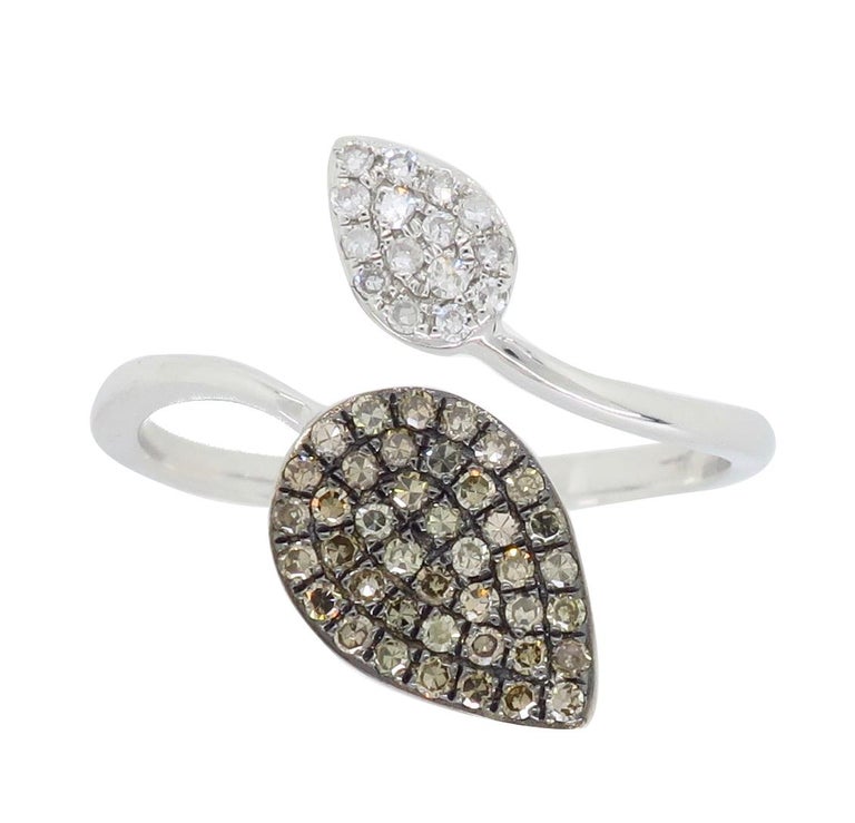 Unique Diamond Leaf Bypass Ring For Sale at 1stDibs