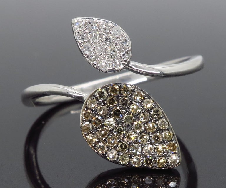 Unique Diamond Leaf Bypass Ring For Sale at 1stDibs