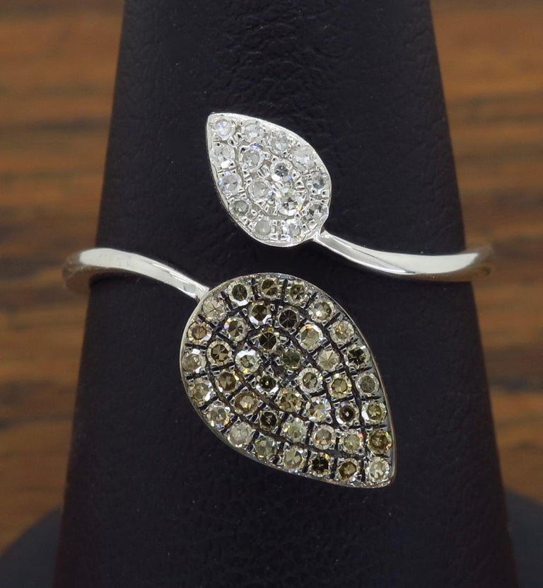 Unique Diamond Leaf Bypass Ring For Sale at 1stDibs