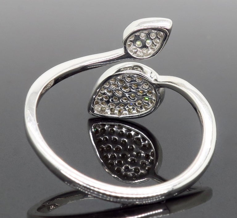 Unique Diamond Leaf Bypass Ring For Sale at 1stDibs