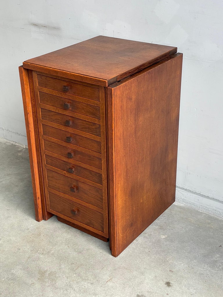 Unique Dutch Arts and Crafts Oak Partners Desk and Filing Cabinet Into ...