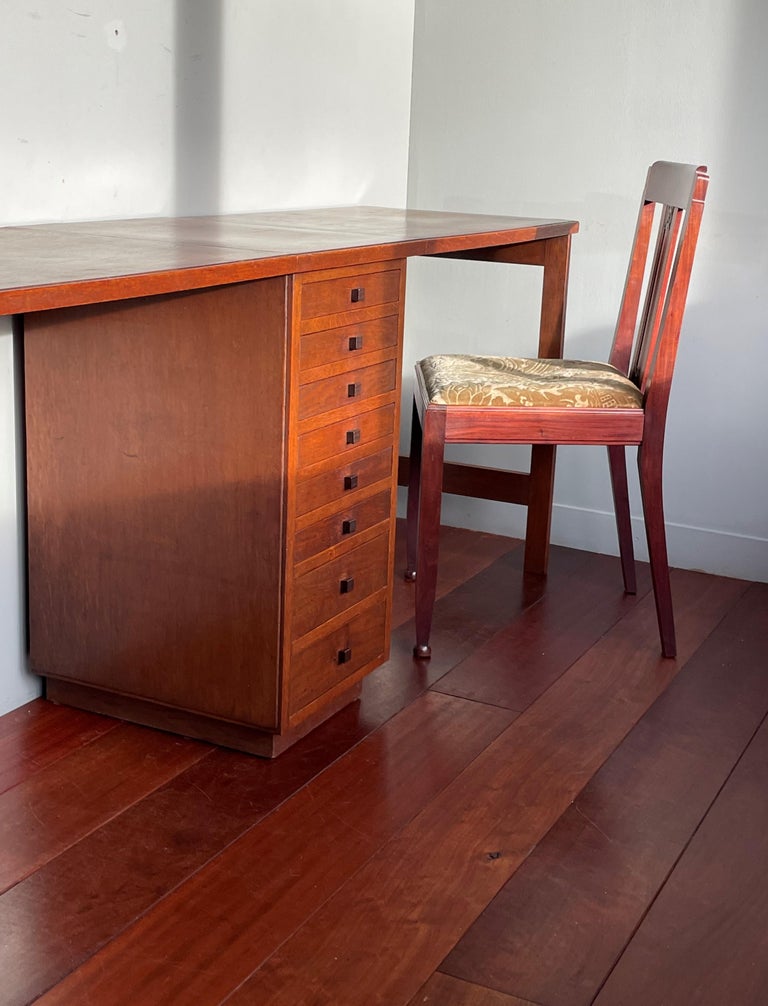 Unique Dutch Arts and Crafts Oak Partners Desk and Filing Cabinet Into ...