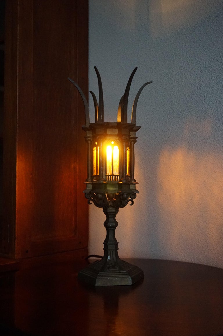 Unique Early 1900s Gothic Revival Table Lamp with Cathedral Glass ...
