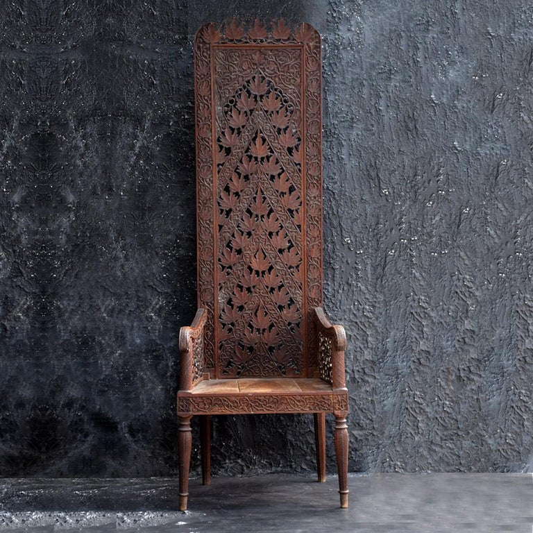 Unique Early 20th Century Hand Carved Rajasthani High Back Chair at 1stDibs