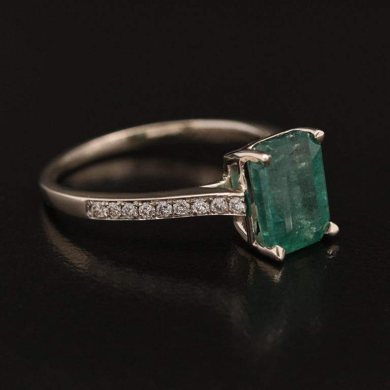 Customizable Unique Emerald Cut Diamonds Solitaire Engagement Ring, Natural Emerald 18K Gold For ...