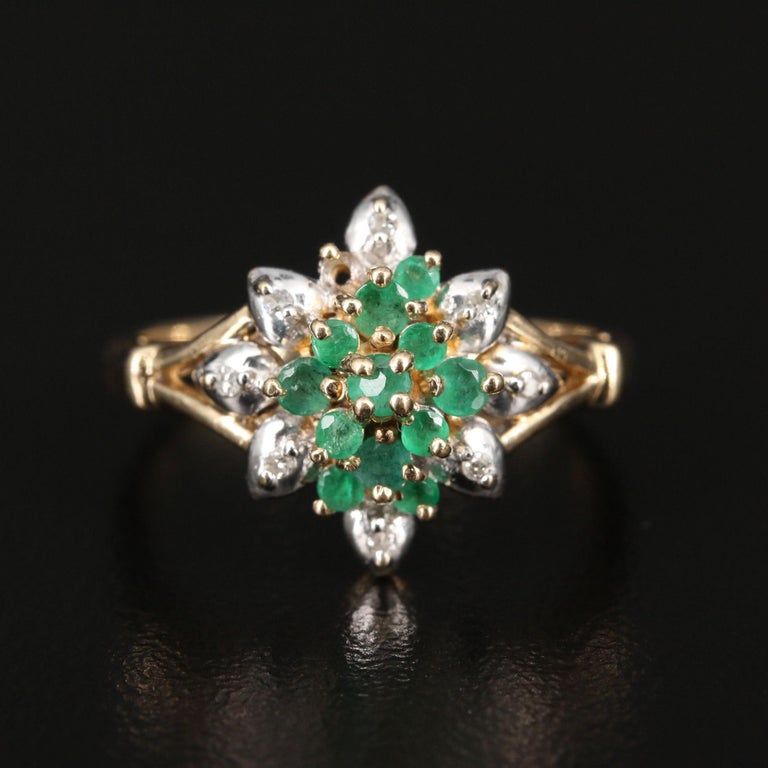 Customizable Unique Emerald and Diamonds Engagement Ring, Antique ...
