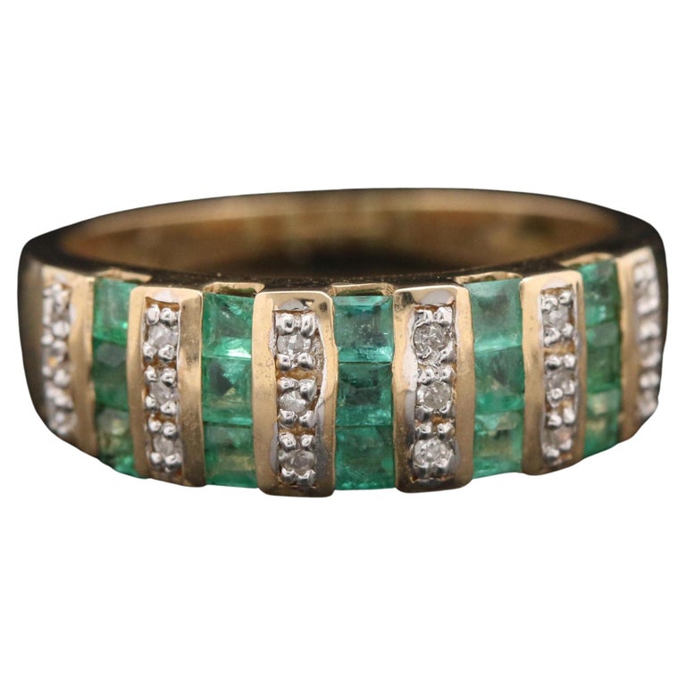 Customizable Unique Emerald Engagement Band, Antique Emerald Wedding ...