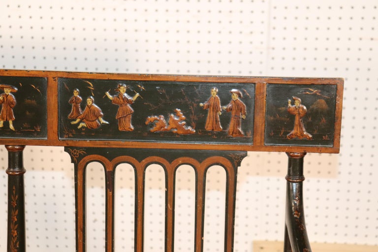 Unique English Edwardian Cane Seat Chinoiserie Paint Decorated Settee ...