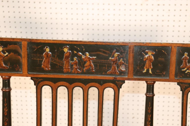 Unique English Edwardian Cane Seat Chinoiserie Paint Decorated Settee ...
