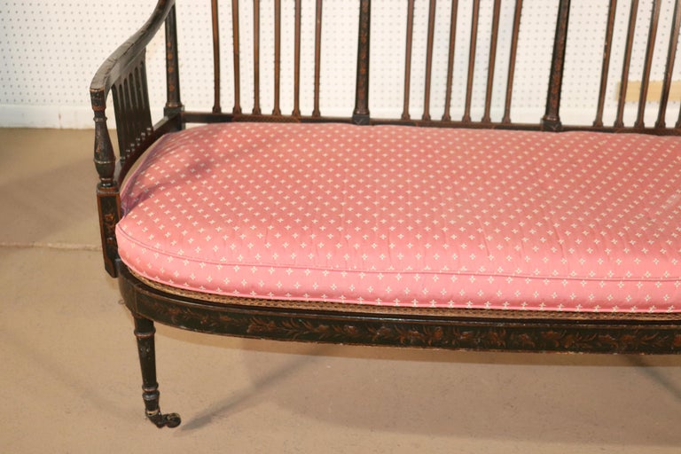 Unique English Edwardian Cane Seat Chinoiserie Paint Decorated Settee ...