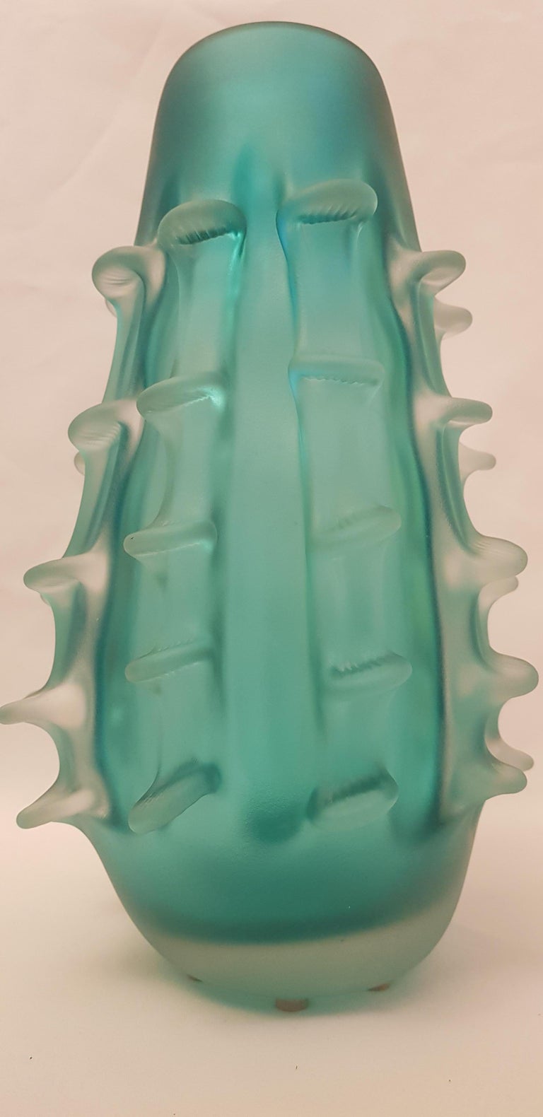 Unique Extralarge Gino Cenedese Signed Blue marine Frosted Glass Vase ...