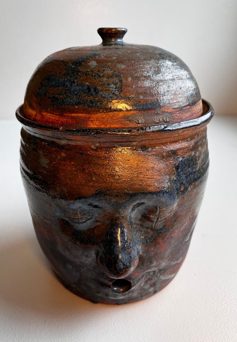 Unique Face Jar with Lid, Signed Waar, 1986 For Sale at 1stDibs