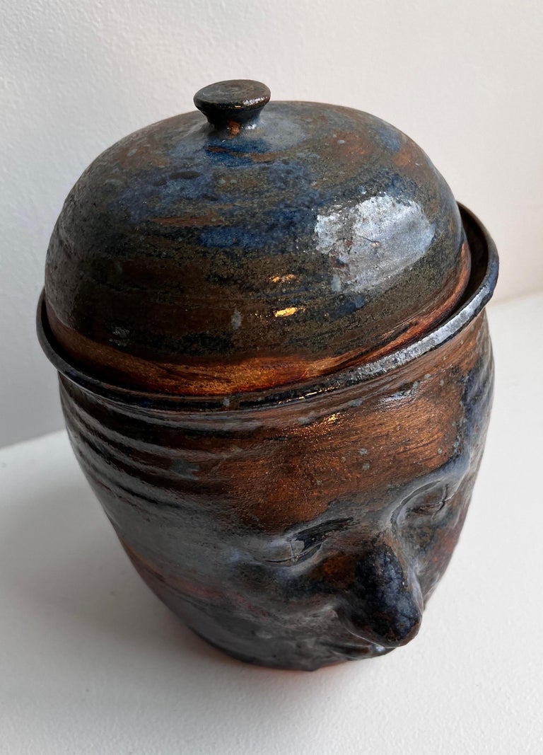 Unique Face Jar with Lid, Signed Waar, 1986 For Sale at 1stDibs