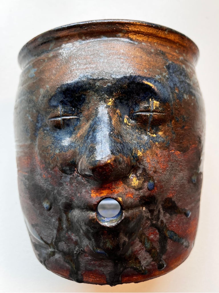 Unique Face Jar with Lid, Signed Waar, 1986 For Sale at 1stDibs
