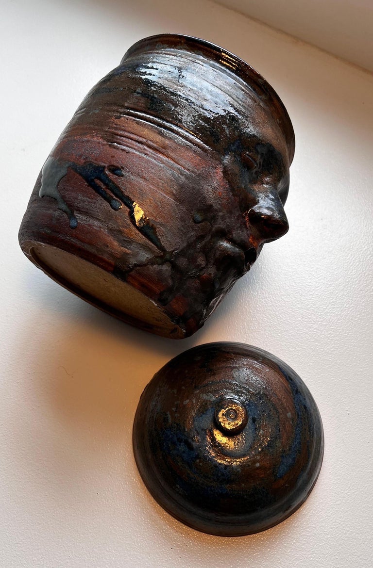 Unique Face Jar with Lid, Signed Waar, 1986 For Sale at 1stDibs