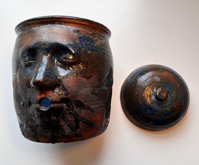 Unique Face Jar with Lid, Signed Waar, 1986 For Sale at 1stDibs