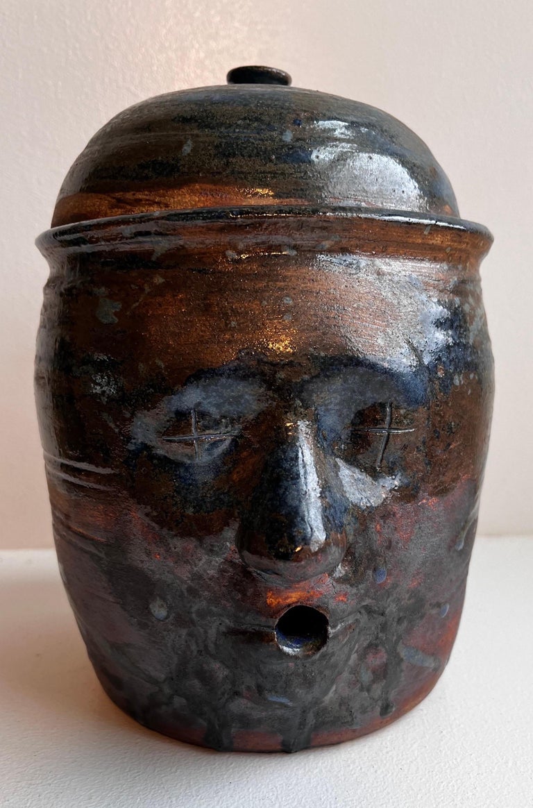 Unique Face Jar with Lid, signed Waar, 1986 For Sale at 1stDibs