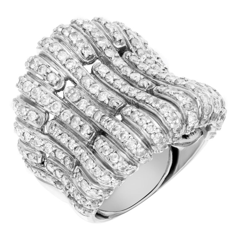 Unique fan design 18k white gold ring with over 1.0 carat in micro pave ...