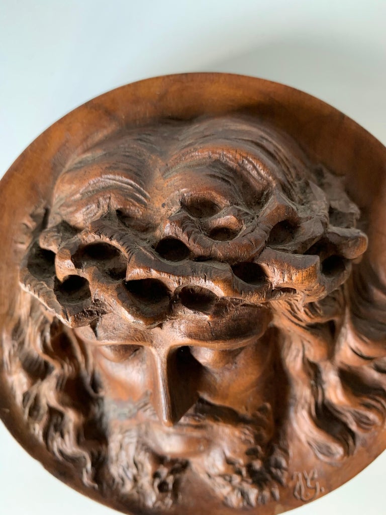 Unique and Finely Hand Carved, 19th Century Christ Mask Medallion ...