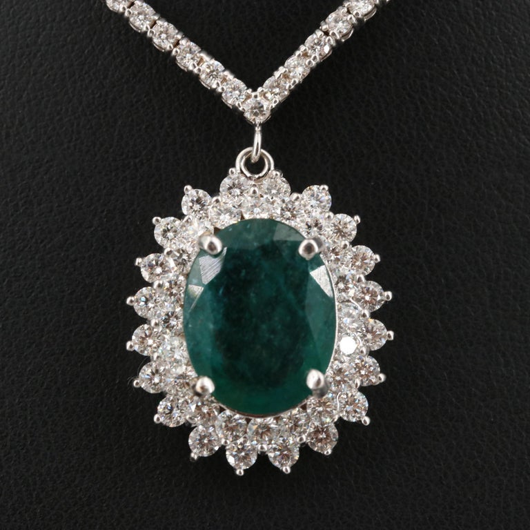 Unique Floral Oval Cut Emerald Diamonds Pendant Necklace, Minimalist ...