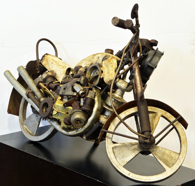 Unique Folk Art Scrap Metal Motorcycle Sculpture at 1stDibs