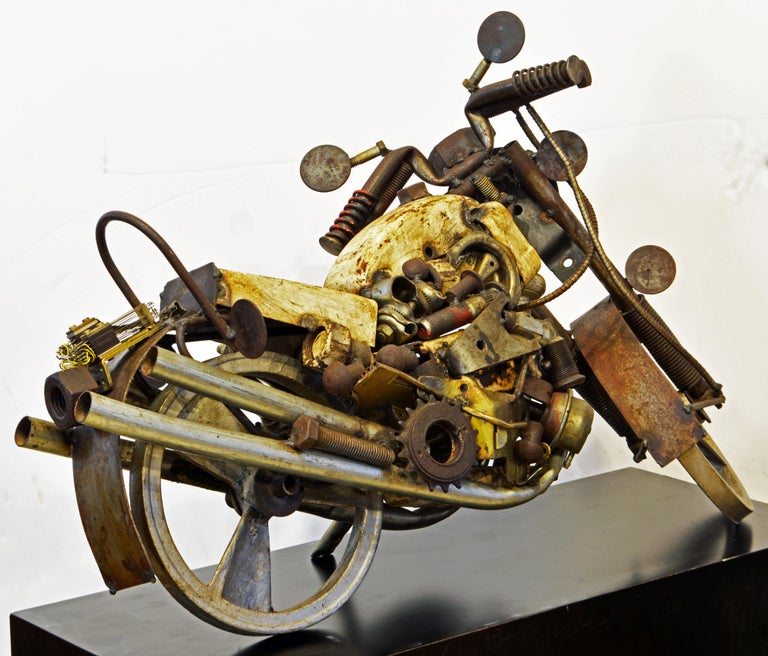 Unique Folk Art Scrap Metal Motorcycle Sculpture at 1stDibs