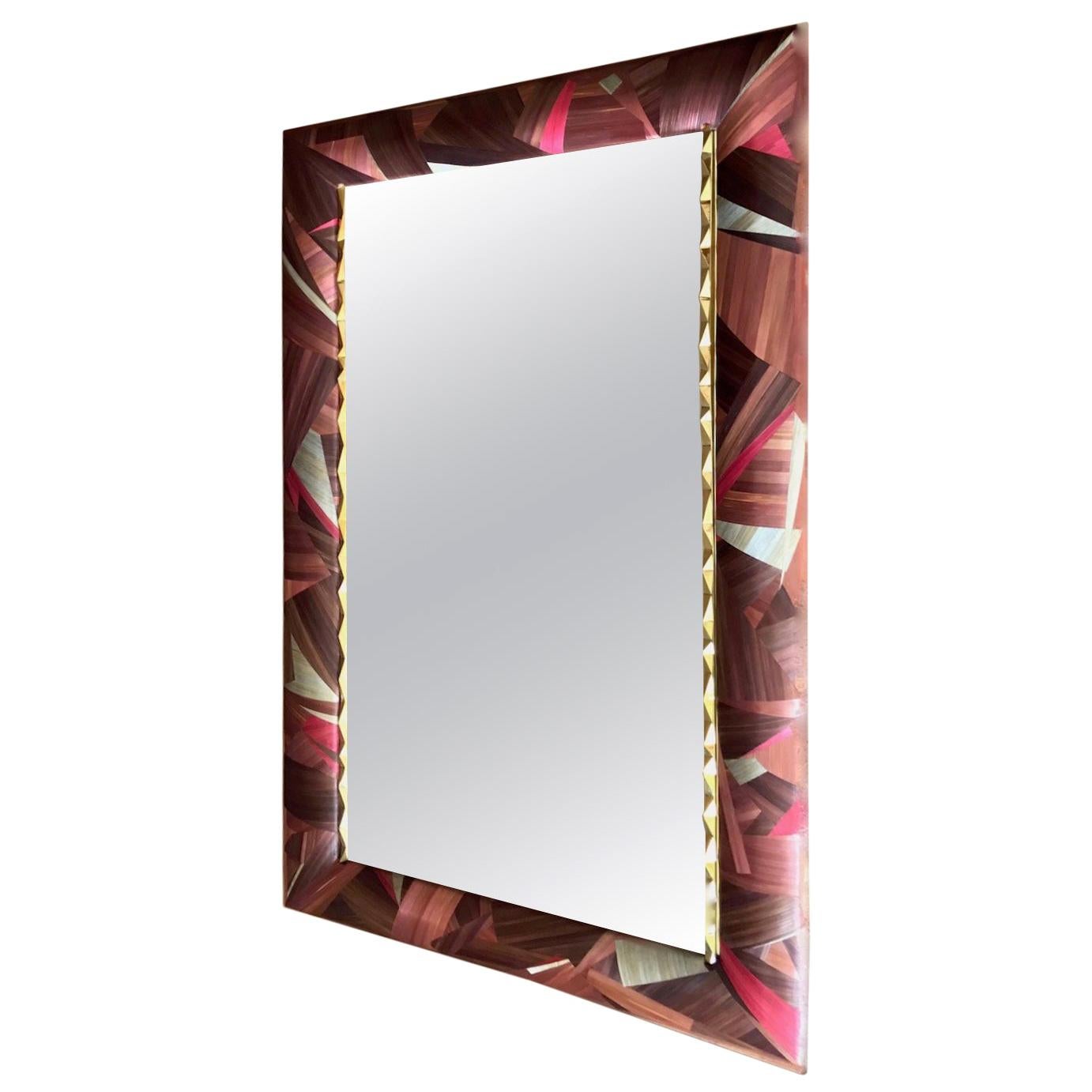 Unique French Straw Marquetry Multi-Color Mirror For Sale at 1stdibs