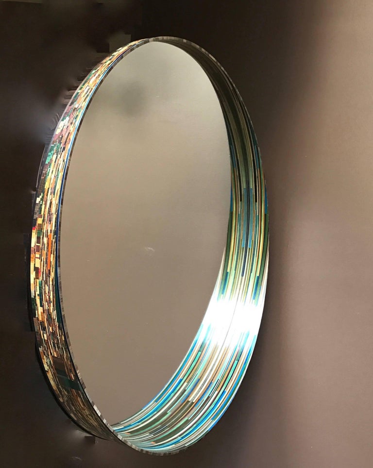 Unique French Straw Marquetry Multi-Color Mirror at 1stDibs