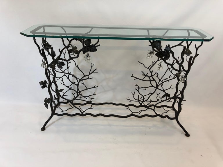 Unique Giacometti Style Iron Grapevine Motif Console Table and Wine ...