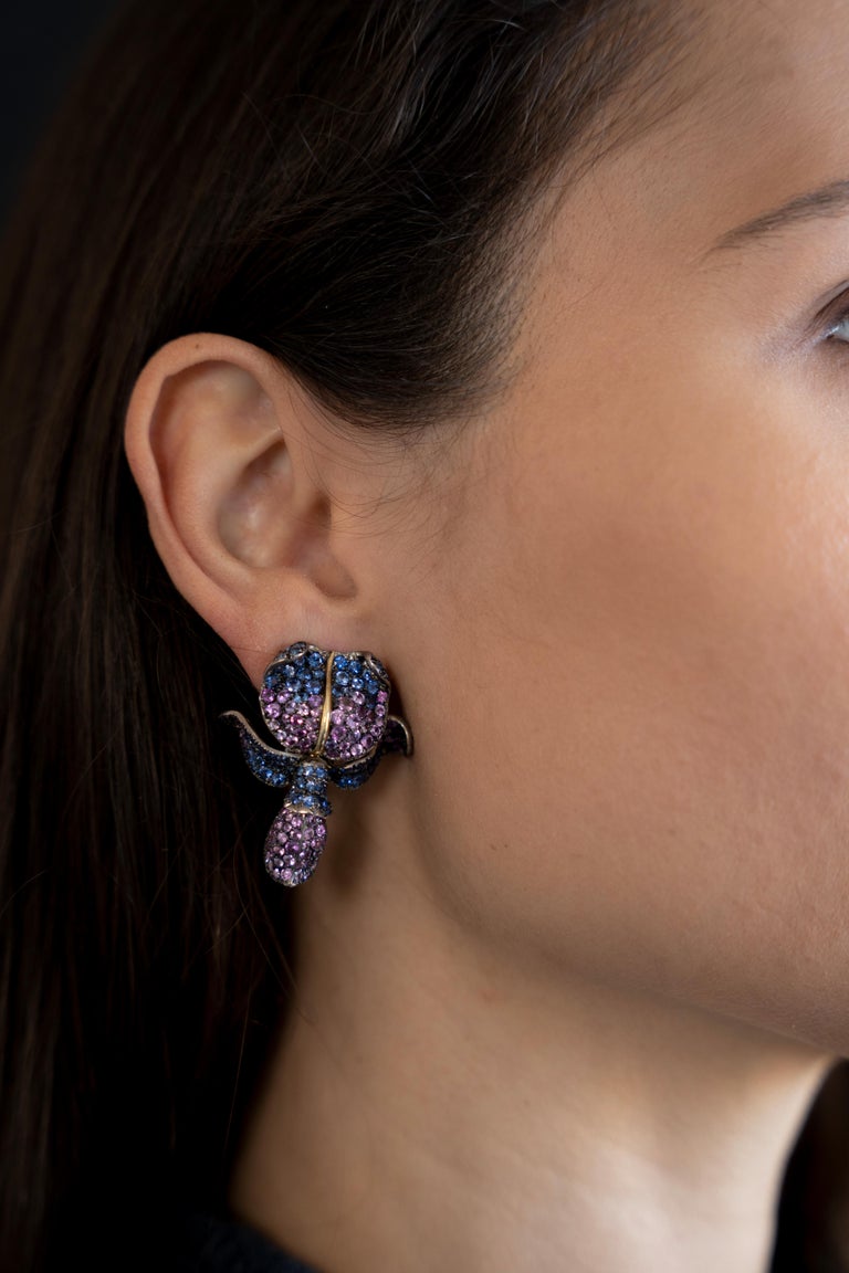 Unique Glycine's Flower Ear Clips 18K Gold, pave set Emeralds and ...