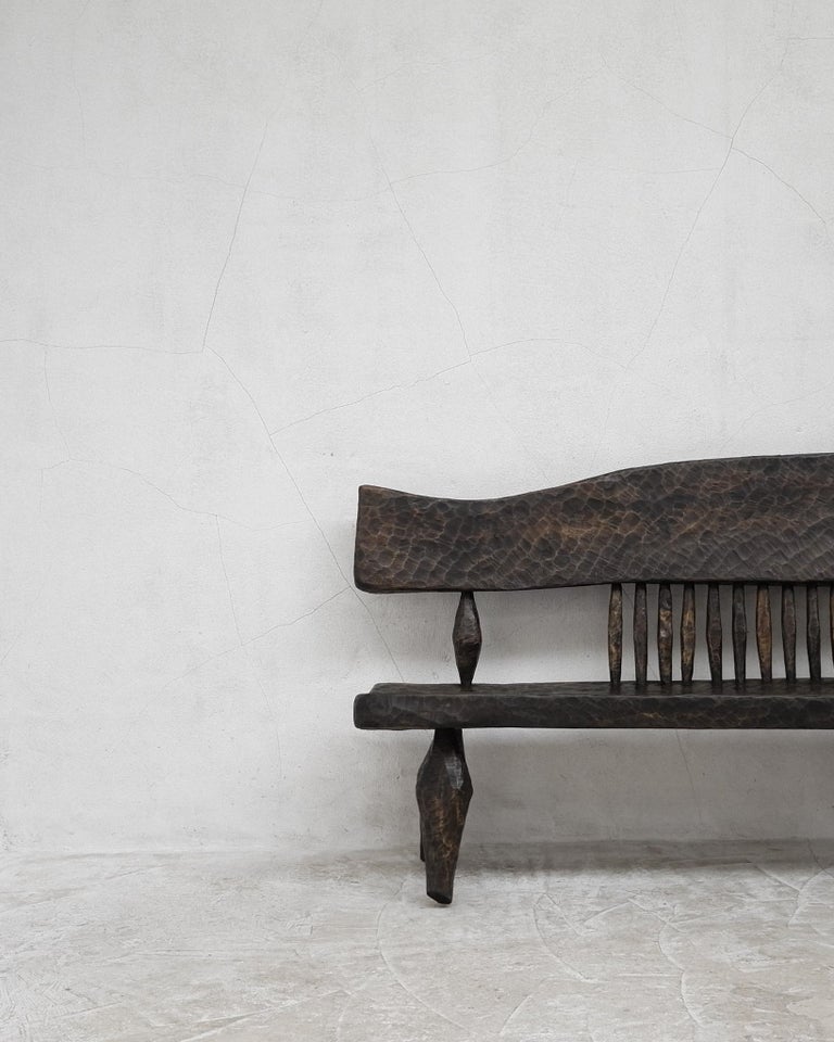 Unique Gouged Ash Polish Brutalist Bench at 1stDibs