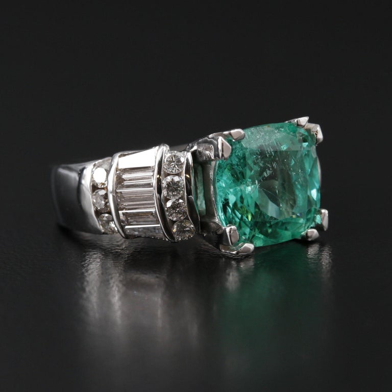 Customizable Unique Green Emerald Engagement Ring, Vintage Emerald Ring ...