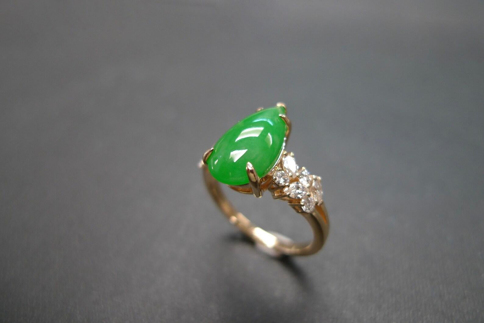 Customizable Unique Green Jade with Marquise Diamond Engagement Ring ...