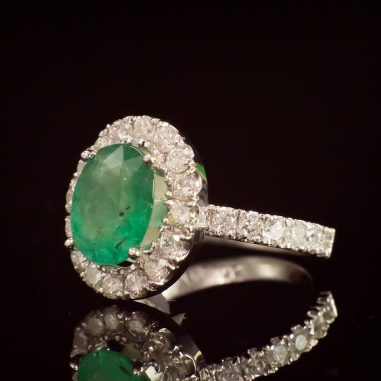 Customizable Unique Halo Emerald gold ring, Natural Emerald Engagement ring,18K Gold For Sale at ...