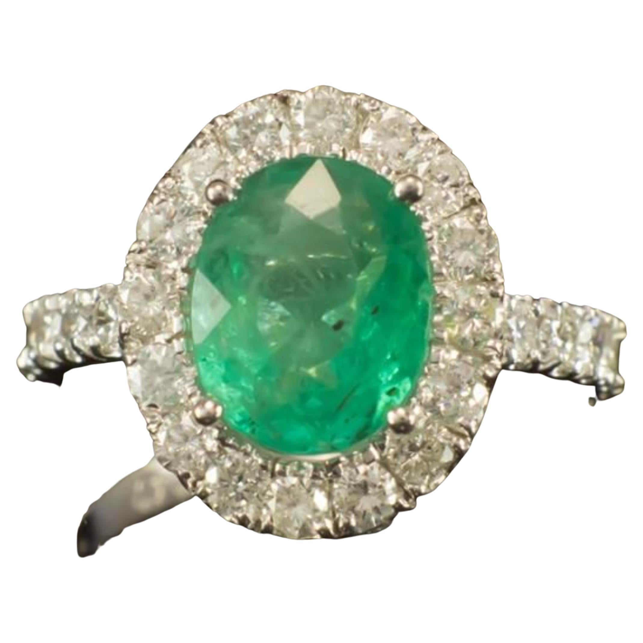 Customizable 18K Rose Gold Halo Emerald Engagement Ring, Unique Emerald ...